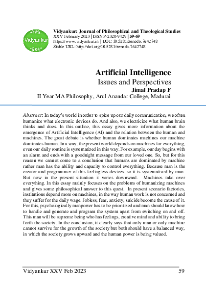 (PDF) Artificial Intelligence: Issues and Perspectives