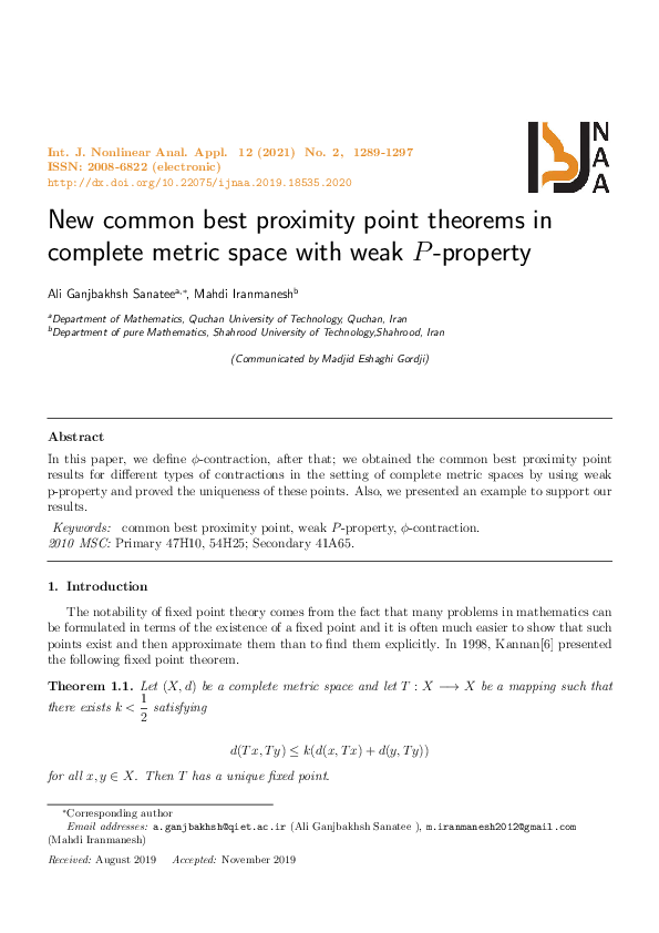 (PDF) New common best proximity point theorems in complete metric space with weak $P$-property