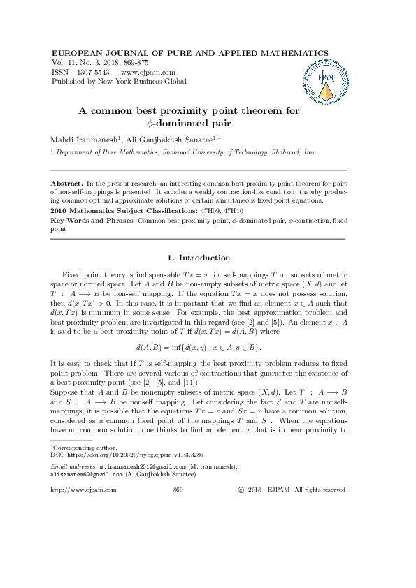 (PDF) A Common Best Proximity Point Theorem for Ï•-dominated Pair