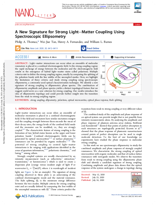 (PDF) A New Signature for Strong LightMatter Coupling Using ...