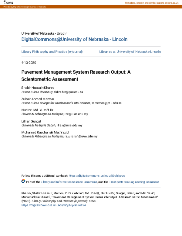 (PDF) Pavement Management System Research Output: A Scientometric ...