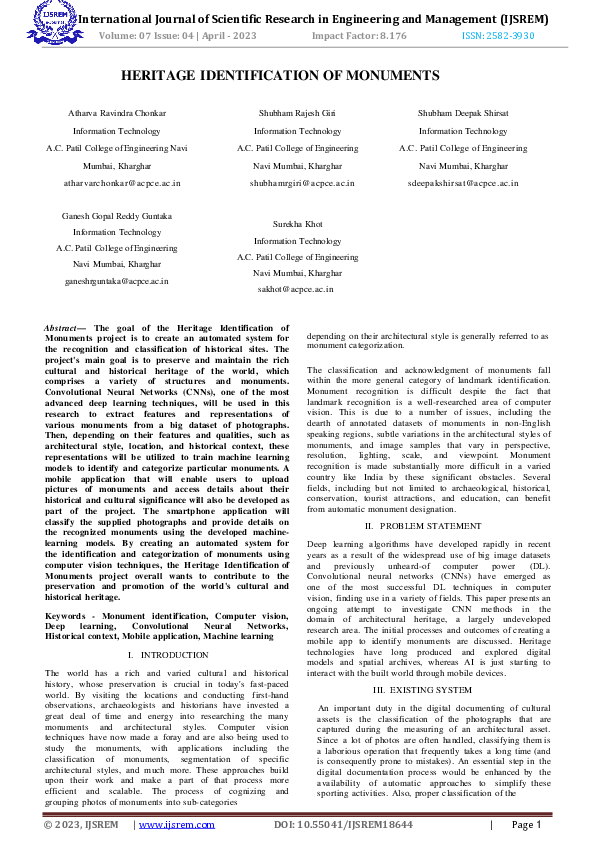 (PDF) Heritage Identification of Monuments