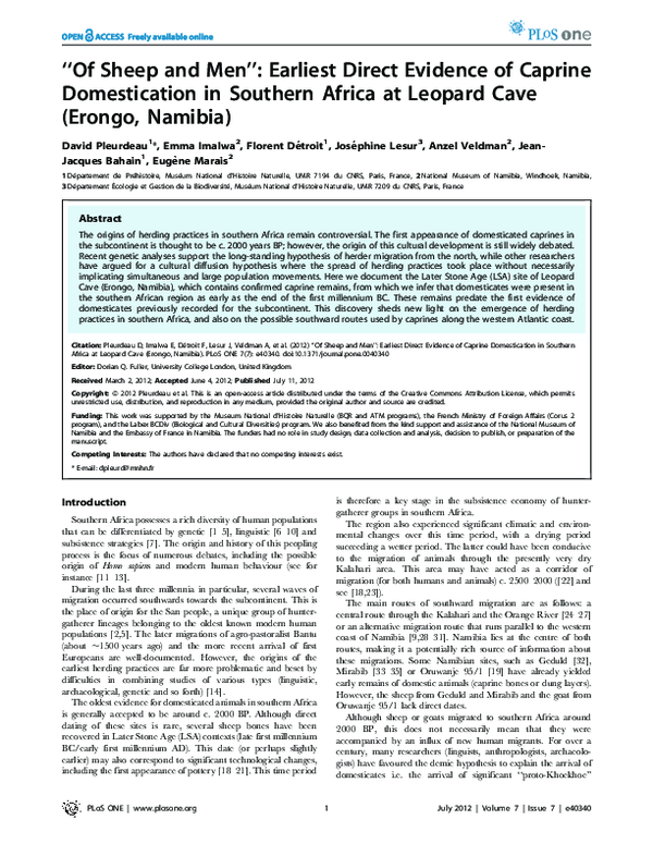 (PDF) “Of Sheep and Men”: Earliest Direct Evidence of Caprine ...