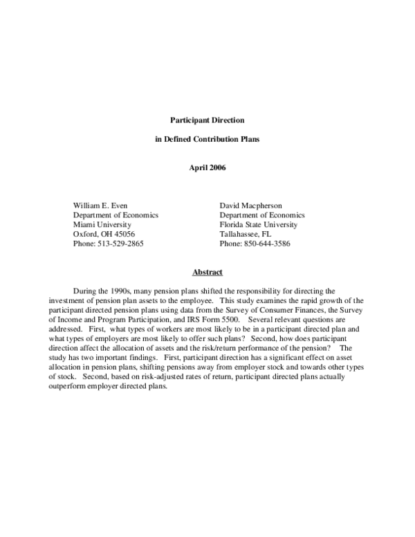 (PDF) Participant Direction in Defined Contribution Plans