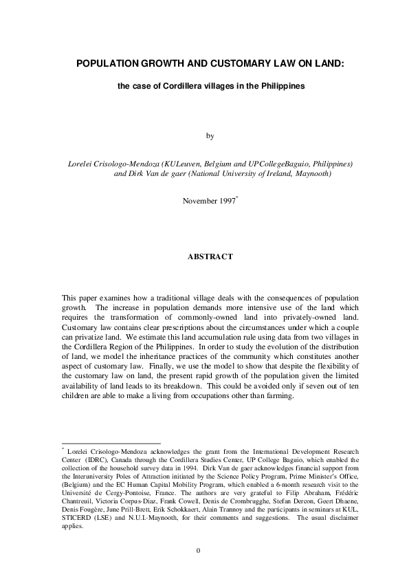 (PDF) Population Growth and Customary Law on Land: The Case of ...