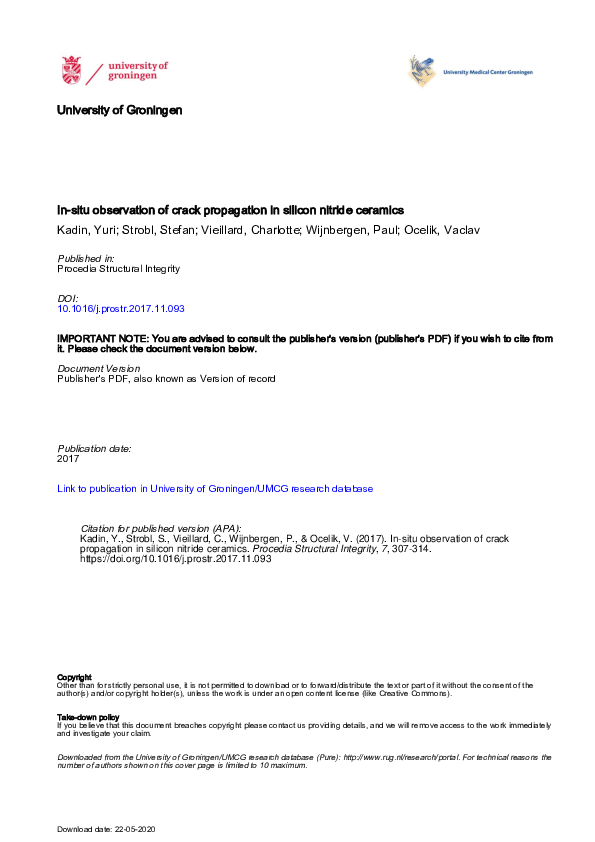Pdf In Situ Observation Of Crack Propagation In Silicon Nitride Ceramics Charlotte Vieillard