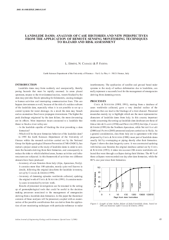 (PDF) Landslide dams: analysis of case histories and new perspectives from the application of ...