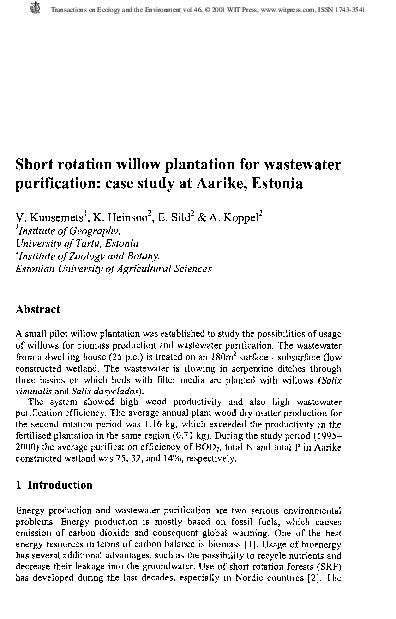 (PDF) Short Rotation Willow Plantation For Wastewater Purification ...