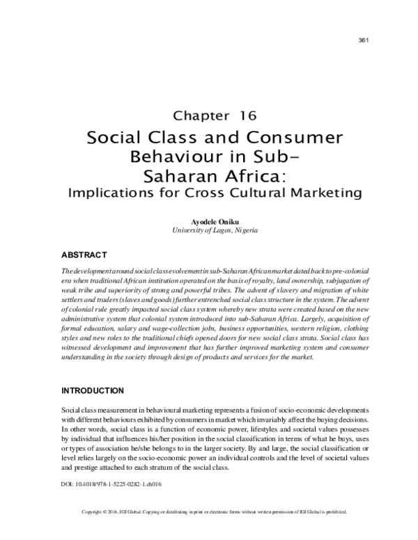 (PDF) Social Class and Consumer Behaviour in Sub-Saharan Africa