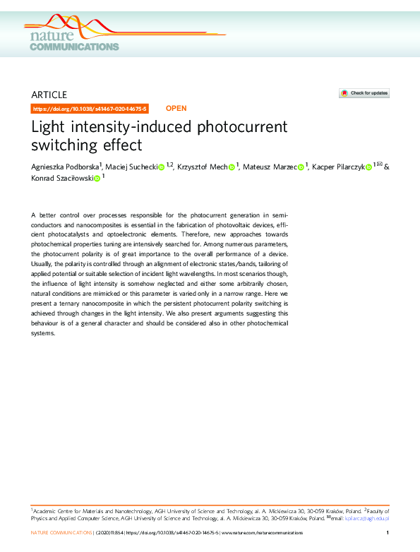 (PDF) Light intensity-induced photocurrent switching effect