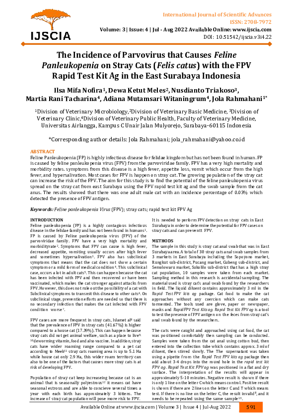(PDF) The Incidence of Parvovirus that Causes Feline Panleukopenia on ...