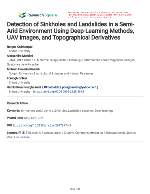 (PDF) Detection of Sinkholes and Landslides in a Semi-Arid Environment Using Deep-Learning ...