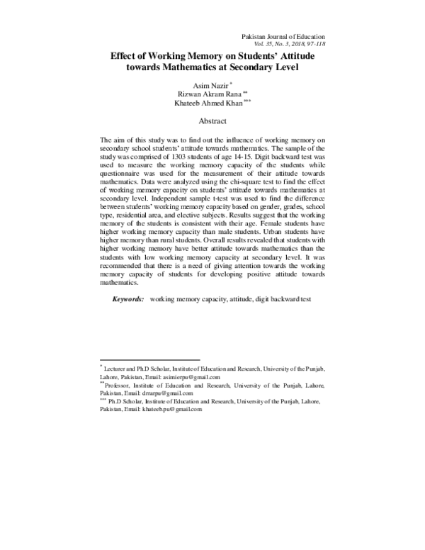 (PDF) Effect of Working Memory on Students’ Attitude towards ...