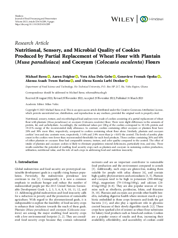 (PDF) Nutritional, Sensory, and Microbial Quality of Cookies Produced ...