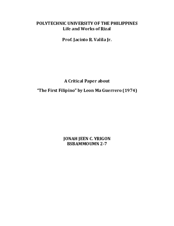 (PDF) First Filipino Critical Paper