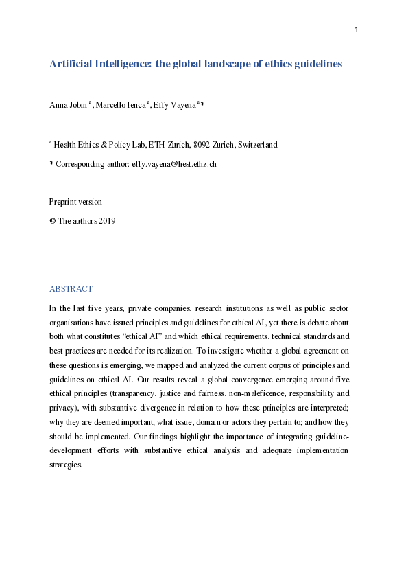 (PDF) The global landscape of AI ethics guidelines