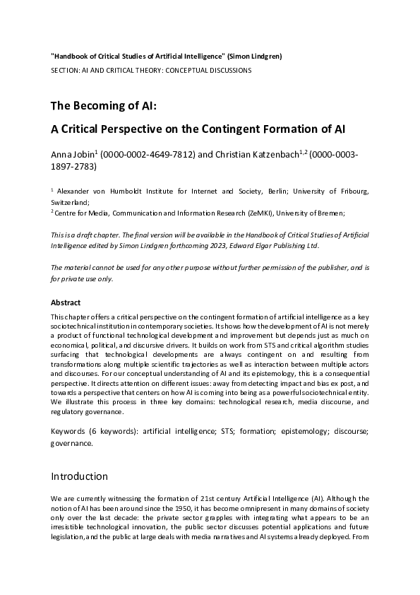 (PDF) The Becoming of AI: A Critical Perspective on the Contingent ...