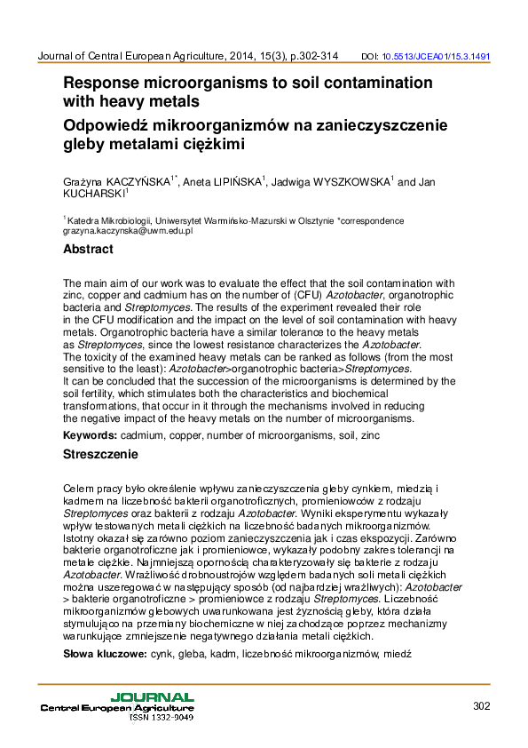 (PDF) Response Microorganisms to Soil Contamination with Heavy Metals
