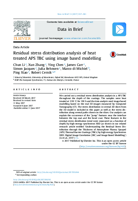 (PDF) Residual stress distribution analysis of heat treated APS TBC using image based modelling