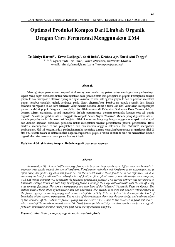 (PDF) Optimasi Produksi Kompos Dari Limbah Organik Dengan Cara Fermentasi Menggunakan EM4