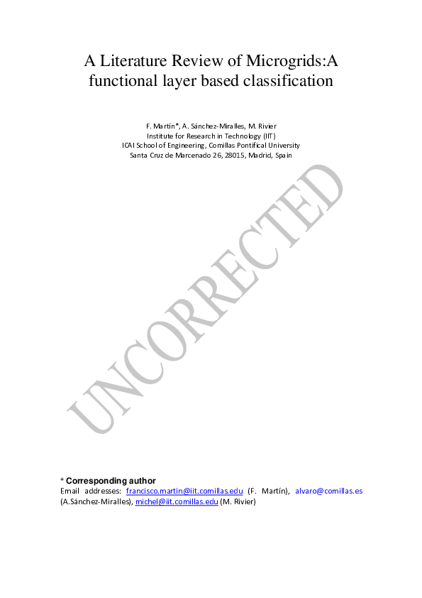 (PDF) A literature review of Microgrids: A functional layer based classification