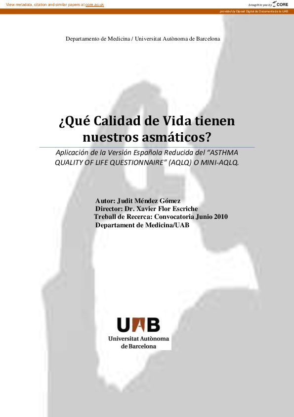(PDF) ¿Qué Calidad de Vida tienen nuestros asmáticos? Aplicación de la ...