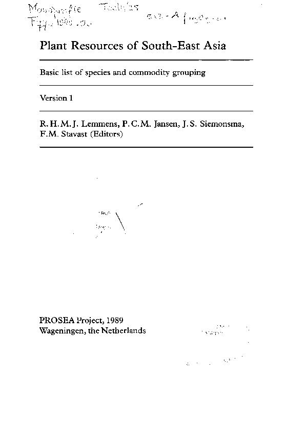 (PDF) Plant resources of South-East Asia. Basic list of species and ...