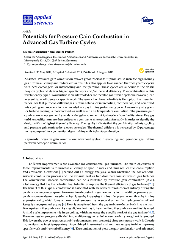 (PDF) Potentials for Pressure Gain Combustion in Advanced Gas Turbine ...