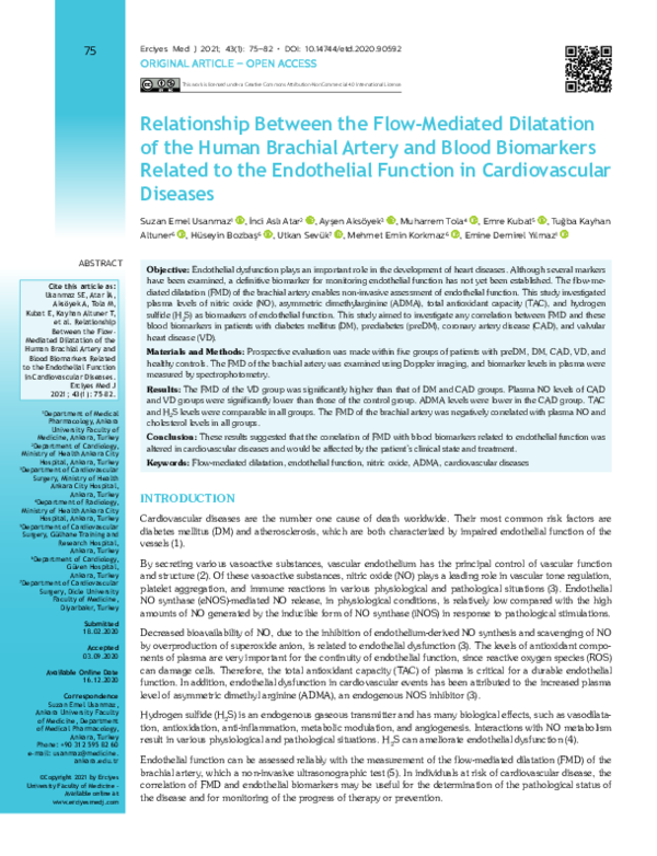 (PDF) Relationship between the flow-mediated dilation of human brachial artery and blood ...