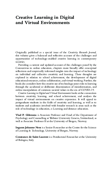 (PDF) Creative Learning in Digital and Virtual Environments During COVID-19 and Beyond