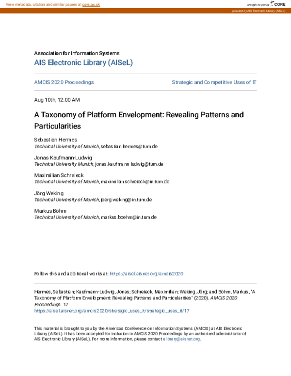 (PDF) A Taxonomy of Platform Envelopment: Revealing Patterns and ...