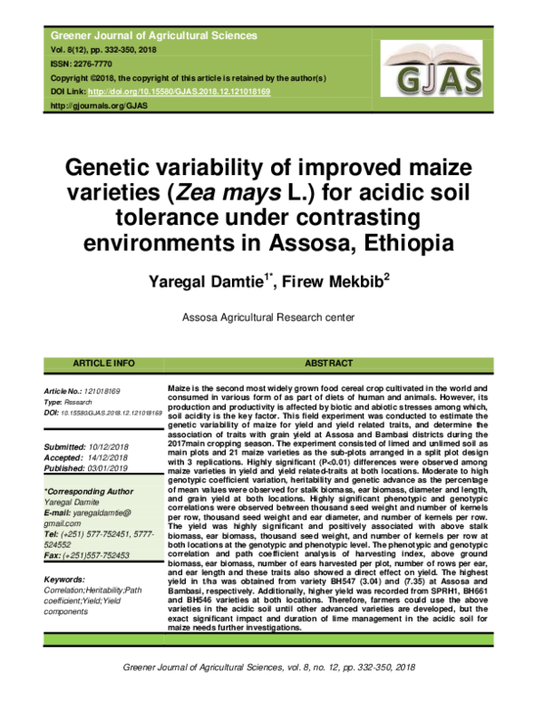 (PDF) Genetic variability of improved maize varieties (Zea mays L.) for acidic soil tolerance ...