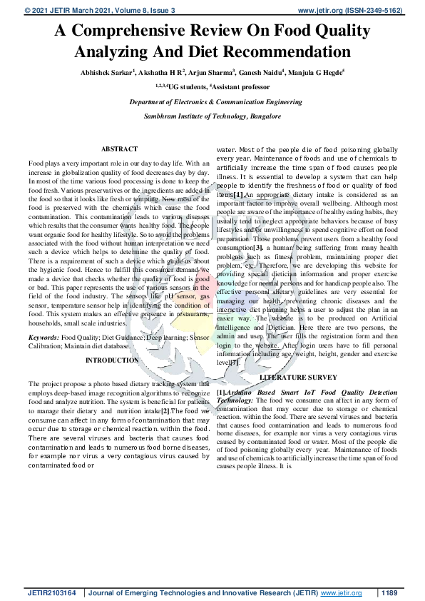(PDF) A Comprehensive Review On Food Quality Analyzing And Diet ...