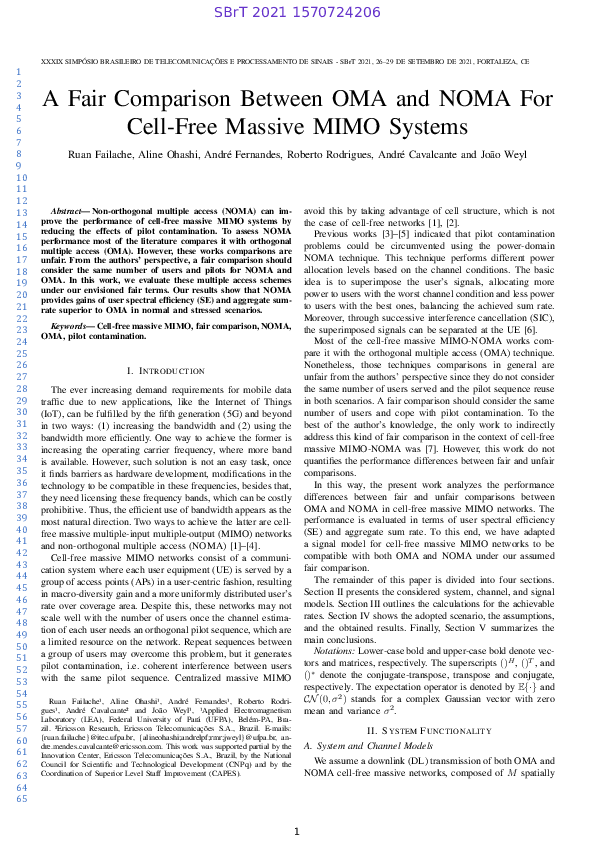 (PDF) A Fair Comparison Between OMA and NOMA For Cell-Free Massive MIMO Systems