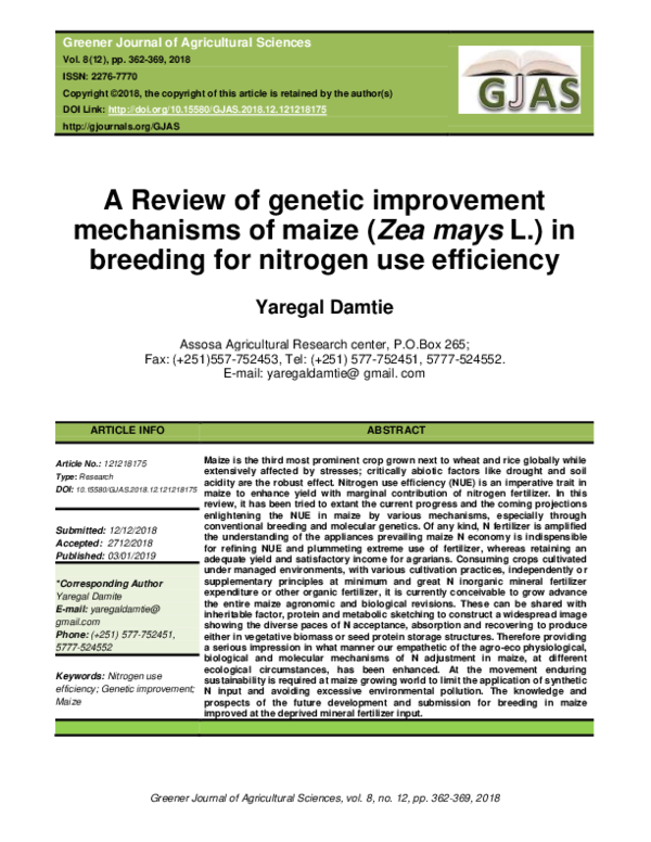 (PDF) A Review of genetic improvement mechanisms of maize (Zea mays L.) in breeding for nitrogen ...