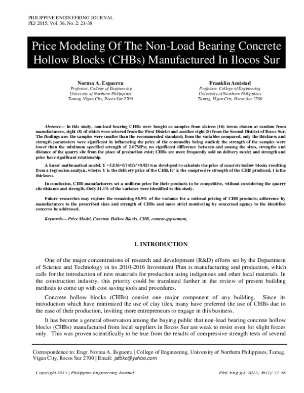 (PDF) Price Modeling Of The Non-Load Bearing Concrete Hollow Blocks ...