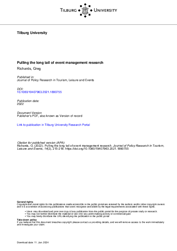 (PDF) The ‘long tail’ of event management research: evidence from the ...