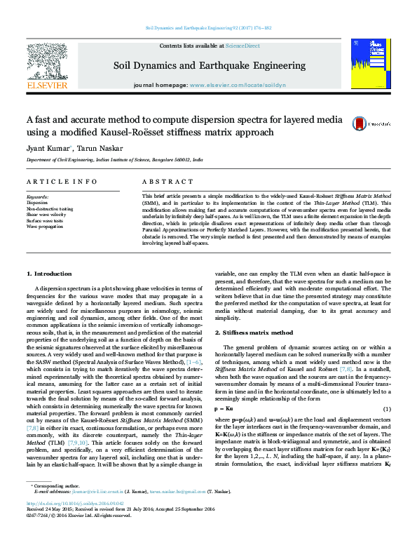 (PDF) A fast and accurate method to compute dispersion spectra for layered media using a ...