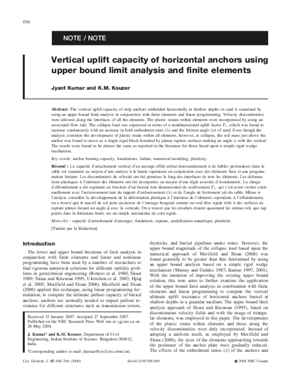 (PDF) Vertical Uplift Capacity of Horizontal Anchors