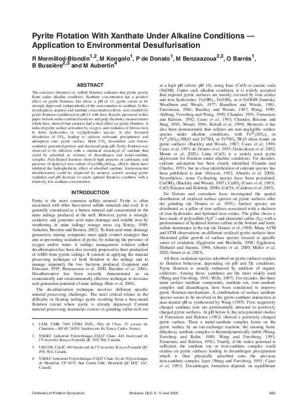 (PDF) Pyrite Flotation With Xanthate Under Alkaline Conditions ...