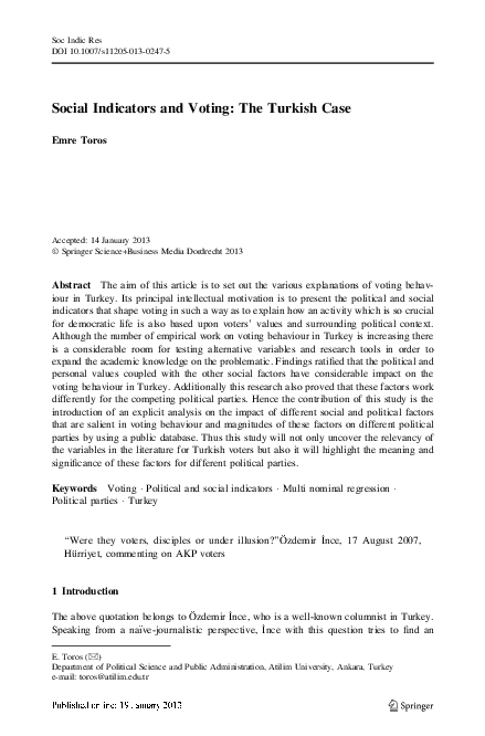 (PDF) Social Indicators and Voting: The Turkish Case