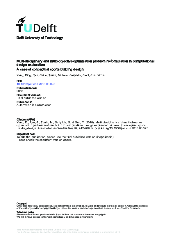 Pdf Multi Disciplinary And Multi Objective Optimization Problem Re