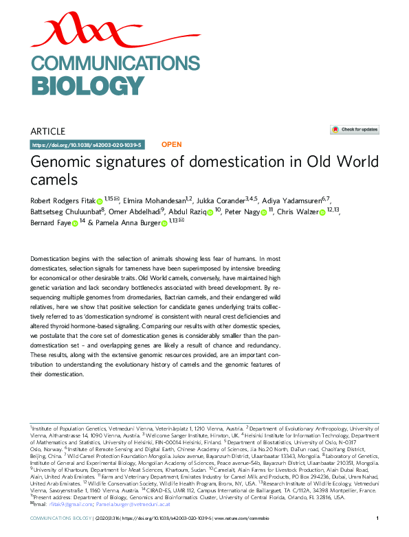 (PDF) Genomic signatures of domestication in Old World camels