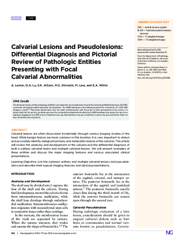 (PDF) Calvarial Lesions and Pseudolesions: Differential Diagnosis and ...