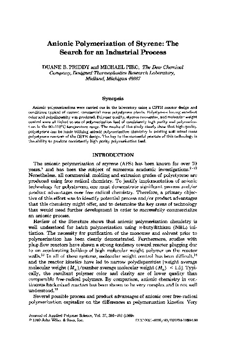 (PDF) Anionic polymerization of styrene: The search for an industrial ...