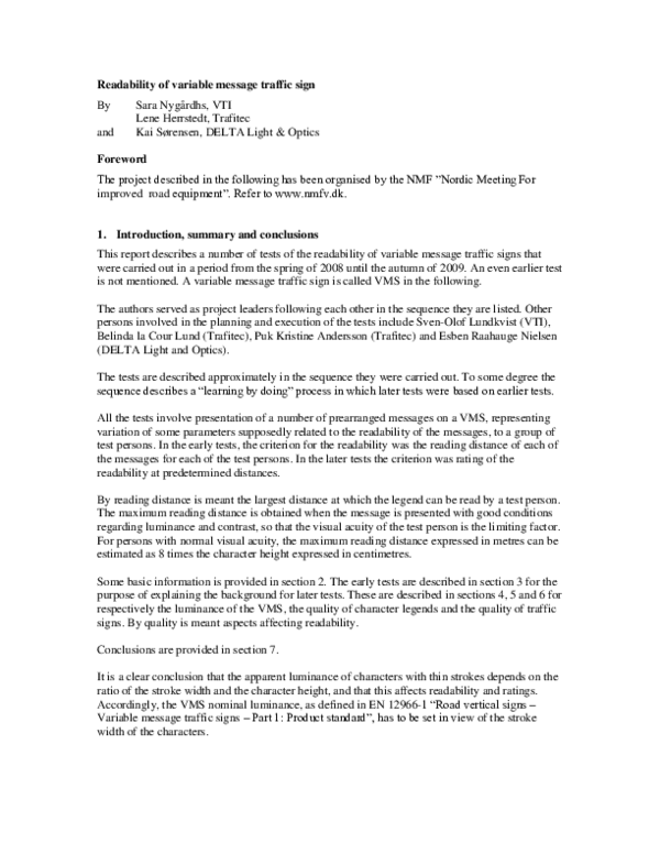 (PDF) Readability of variable message traffic sign