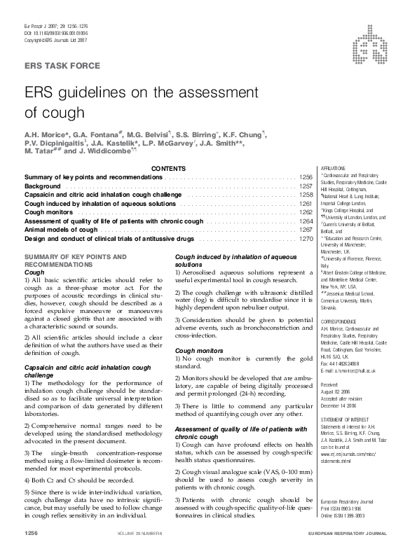 (PDF) ERS guidelines on the assessment of cough