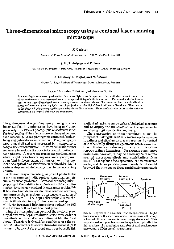 (PDF) Three-dimensional microscopy using a confocal laser scanning microscope