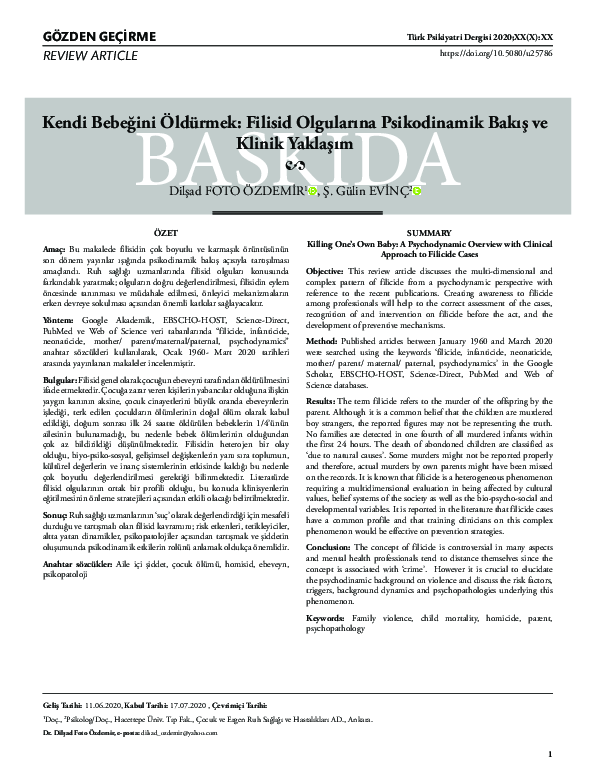(PDF) Killing One's Own Baby: A Psychodynamic Overview with Clinical ...