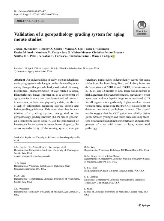 (PDF) Validation of a geropathology grading system for aging mouse studies